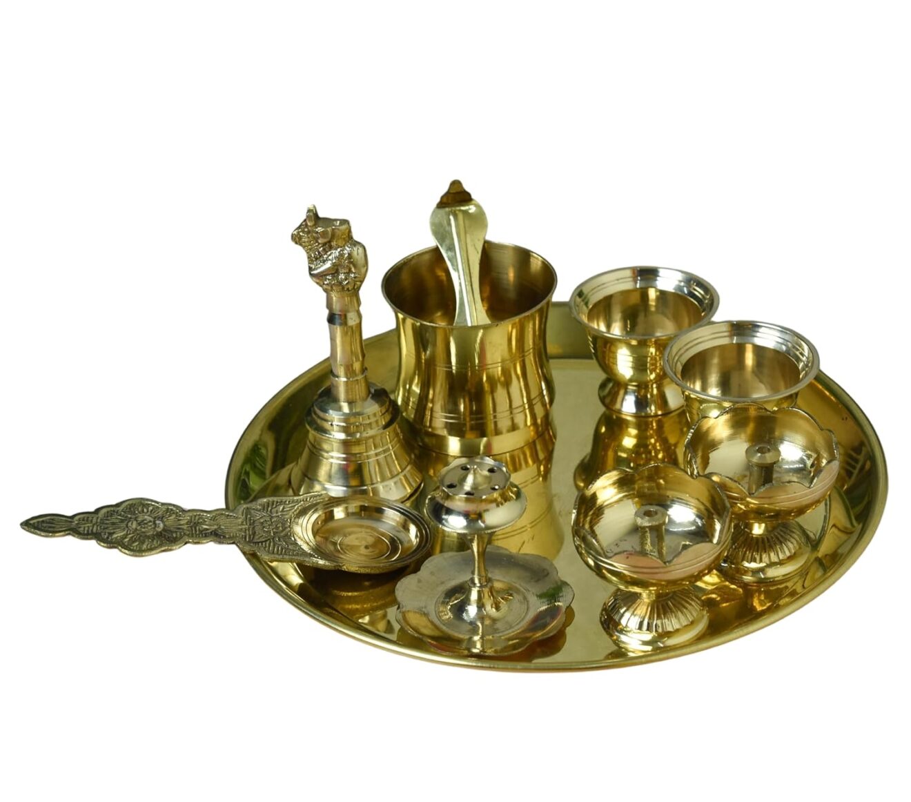 SanatanSiddhi Plain Pooja Harathi Thali Set | 8 Inch Plate with Diyas ...